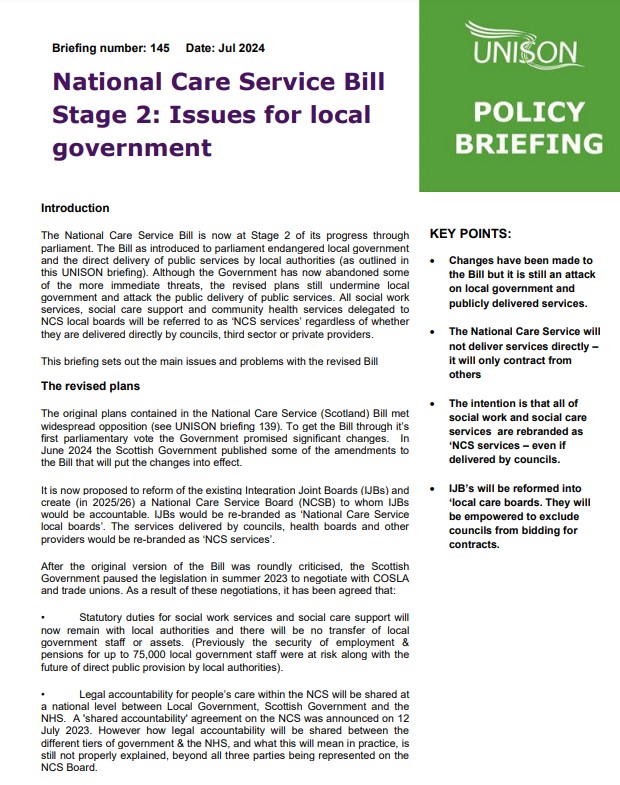 Information on Stage 2 of the National Care Service (Scotland) Bill ...